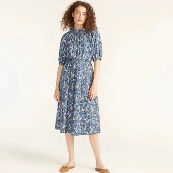 J. Crew | Dresses | J Crew Blue Floral Midi Dress | Poshmark